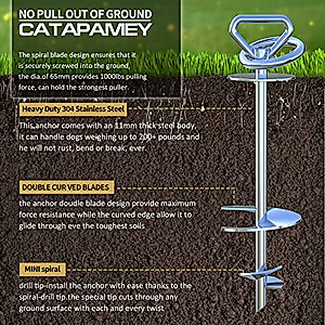 Dog Tie Out Cable and Stake,360° Swivel Dog Yard Stake and Leash - Heavy Duty 304 Stainless Steel Dog Anchor-Holds 1 Large Dogs Over 150LBS Easily-Dog Chain for Yard Outdoor Camping