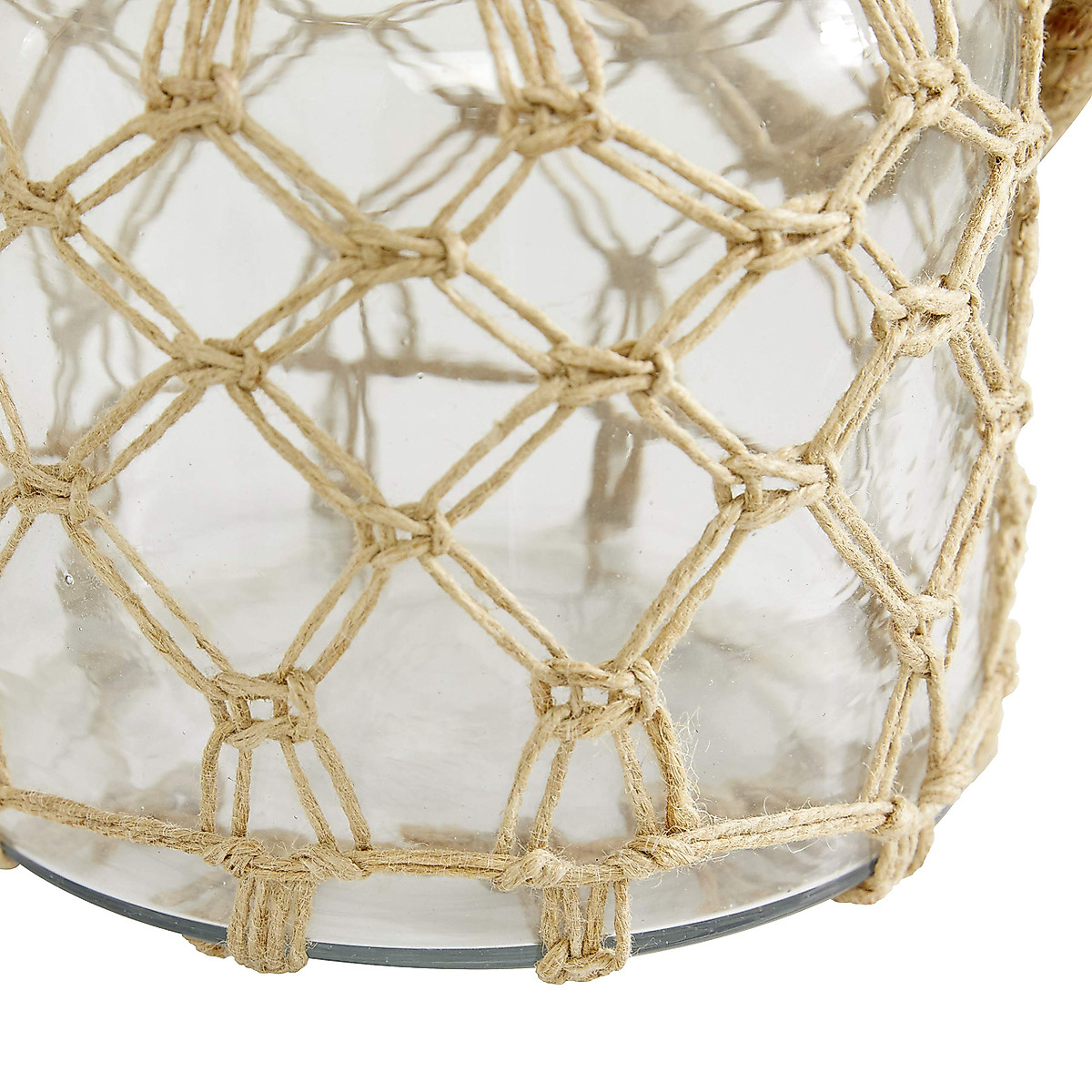 The Novogratz Glass Decorative Candle Lantern with Rope Handle, 7" x 8" x 9", Clear