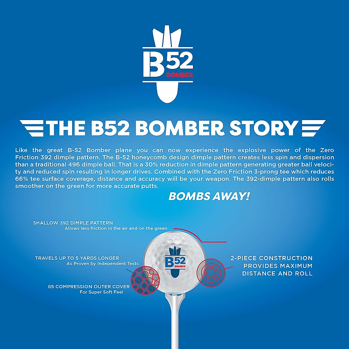 Zero Friction B52 Distance Golf Ball, 15Pk, White