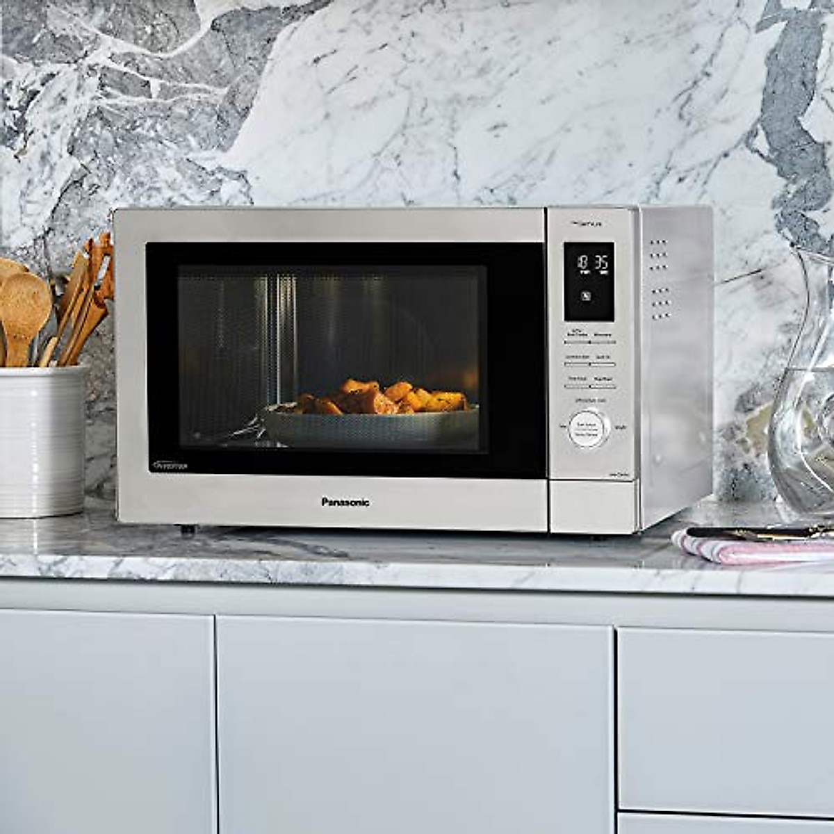 Panasonic HomeChef 4-in-1 Microwave Oven with Air Fryer, Convection Bake, FlashXpress Broiler, Inverter Microwave Technology, 1000W, 1.2 cu ft with Easy Clean Interior - NN-CD87KS (Stainless Steel)
