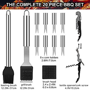 grilljoy 20PCS Heavy Duty BBQ Grill Tools Set - Extra Thick Stainless Steel Spatula, Fork& Tongs - Complete Barbecue Accessories Kit in Aluminum Storage Case - Perfect Grill Gifts for Men