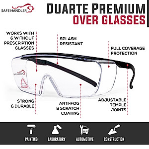 SAFE HANDLER BISON LIFE Duarte Premium Over The Glass Safety Glasses; ANSI Z87.1 Impact Resistant Polycarbonate Wraparound Lenses, with Anti-Fog & Anti-Scratch, UV400 Protection