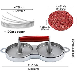 DJ.KEKAO Two at a Time Round Shape Hamburger Press Aluminum Alloy Hamburger Meat Beef Grill Burger Press Food Mold Kichen Tool with 100 Pieces Waxed Papers for Cooking (Two)