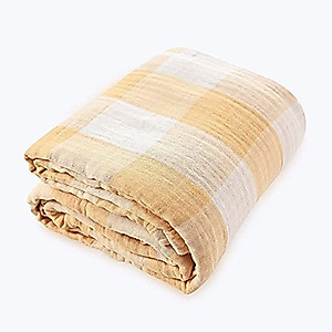 MoreverSparn 70% Bamboo 30% Cotton Muslin Throw Blanket, Buffalo Check Pattern, Soft and Breathable Gauze, Khaki Gingham Bedding