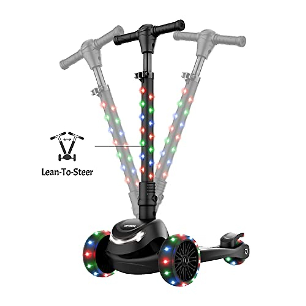 Jetson Scooters - Jupiter Mini 3 Wheel Kick Scooter (Black) - Collapsible Portable Kids Three Wheel Push Scooter - Lightweight Folding Design with High Visibility RGB Light Up LEDs on Stem and Wheels