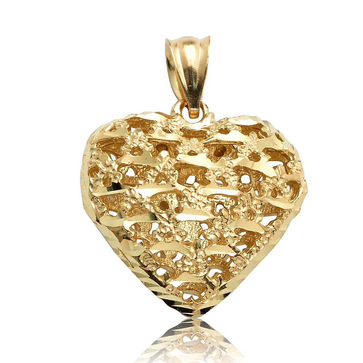 LoveBling 10K Yellow Gold Heart Diamond Cut Charm Pendant (0.82" x 0.69")
