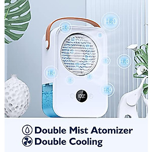 XL Evaporative Air Conditioner Portable Air Cooler,Powerful 4-Speed,Quiet, 650 ML Water Tank,Display Prower Desktop Cooling Fan For Bedroom, Office, Living Room & More