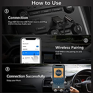 Gotison Aux to Bluetooth 5.1 Adapter 3.5mm Bluetooth Receiver, for car USB to 3.5mm Auxiliary Jack kit Audio Receiver, Built-in Microphone, for car Speakers and Home Audio, Support Voice Call