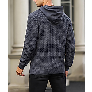 Zaitun Men's Drawstring Waffle Textured Hooded Pullover Sweater