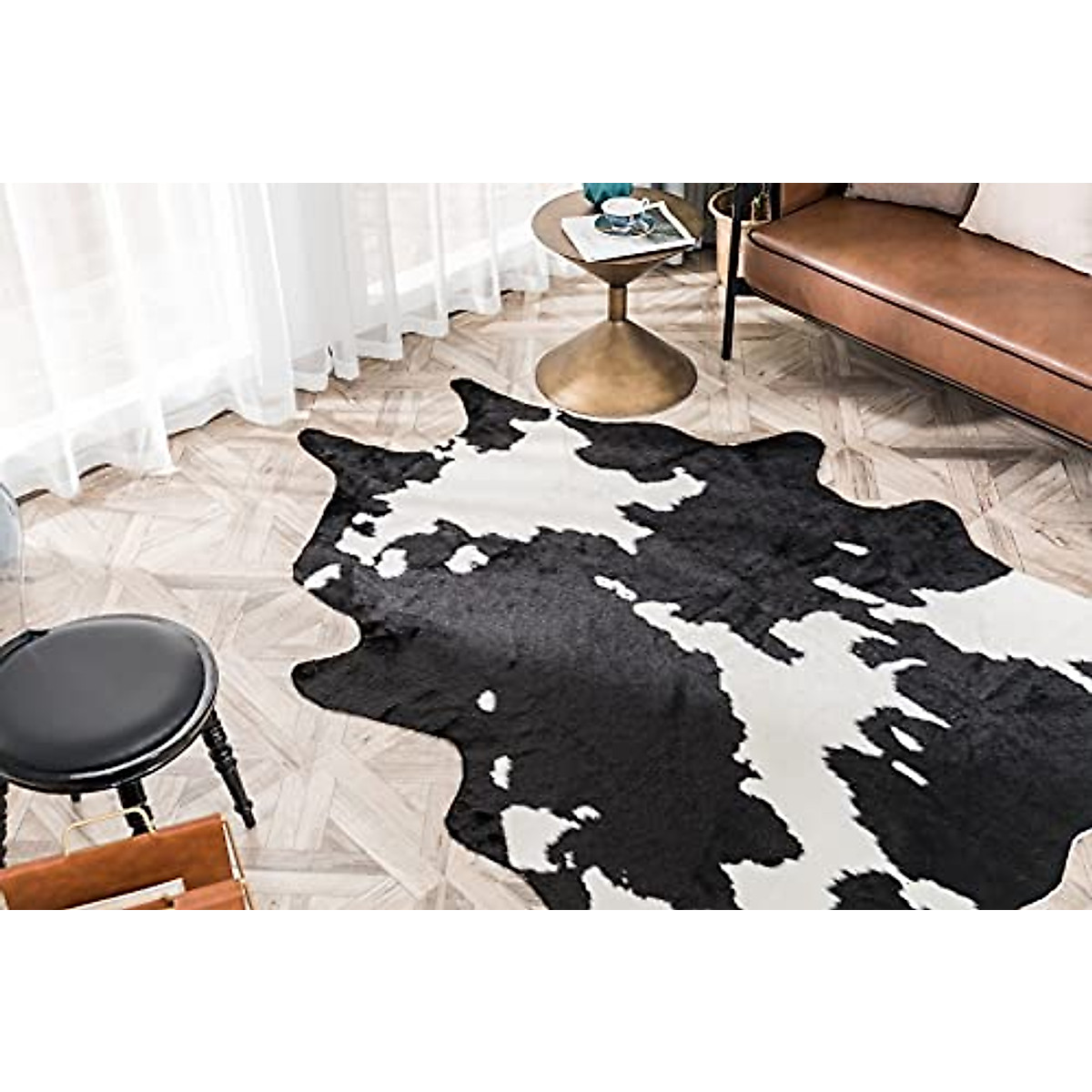 Larger Cow Print Rug Black and White Faux Hide Area Rug Faux Cowhide Rugs Animal Printed Area Rug Carpet for Home 62.2in x 86.6in/5.2 x 7.2ft