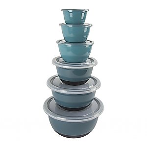 Wisconic 12-Piece Bowl Set - Plastic, Durable Kitchenware, Dishwasher Safe - Made in the USA - Prussian Blue & Light Teal