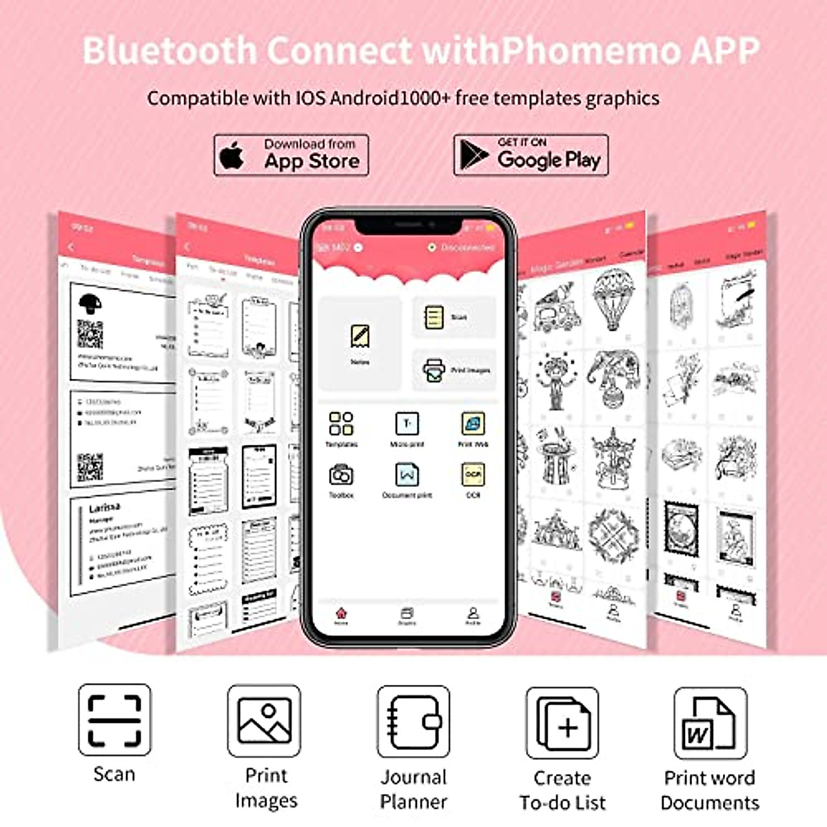 Phomemo Mini Bluetooth Sticky Printer M02 Thermal Inkless Pocket Printer, Portable Hand-held Small Printers, Compatible with iOS, Android for Travel, Note, to-do List, Journal, Planner, Scrapbook