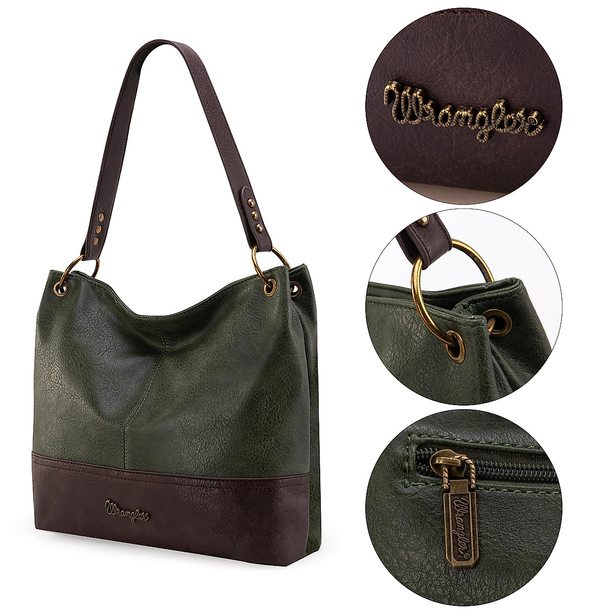 Wrangler Hobo Purses for Women Vegan Leather Shoulder Medium Purses and Handbags Dark Green Bag WG20-918DGN