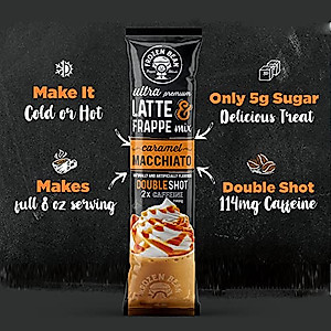 The Frozen Bean - Vanilla Bean Coffee Frappe & Latte Instant Mix with Arabica Coffee, Double Caffiene, Low Sugar - for Hot, Iced, or Frappuccino-Style Blended Drinks - (20) 0.53oz Single Serve Sticks