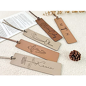 Personalized Engraved Leather Bookmark, Birth Flower Bookmark, Reader Gift, Name Bookmark, Birthday Gift for Her, Valentines/Anniversary Gift for Him/Couple.