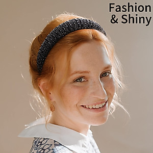 Ondder Women's Black Beaded Fashion Headband with Crystal Rhinestones, Hair Accessories