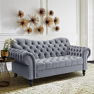 Lexicon Rosalie 72.5" Velvet Loveseat with Nailhead in Dark Gray