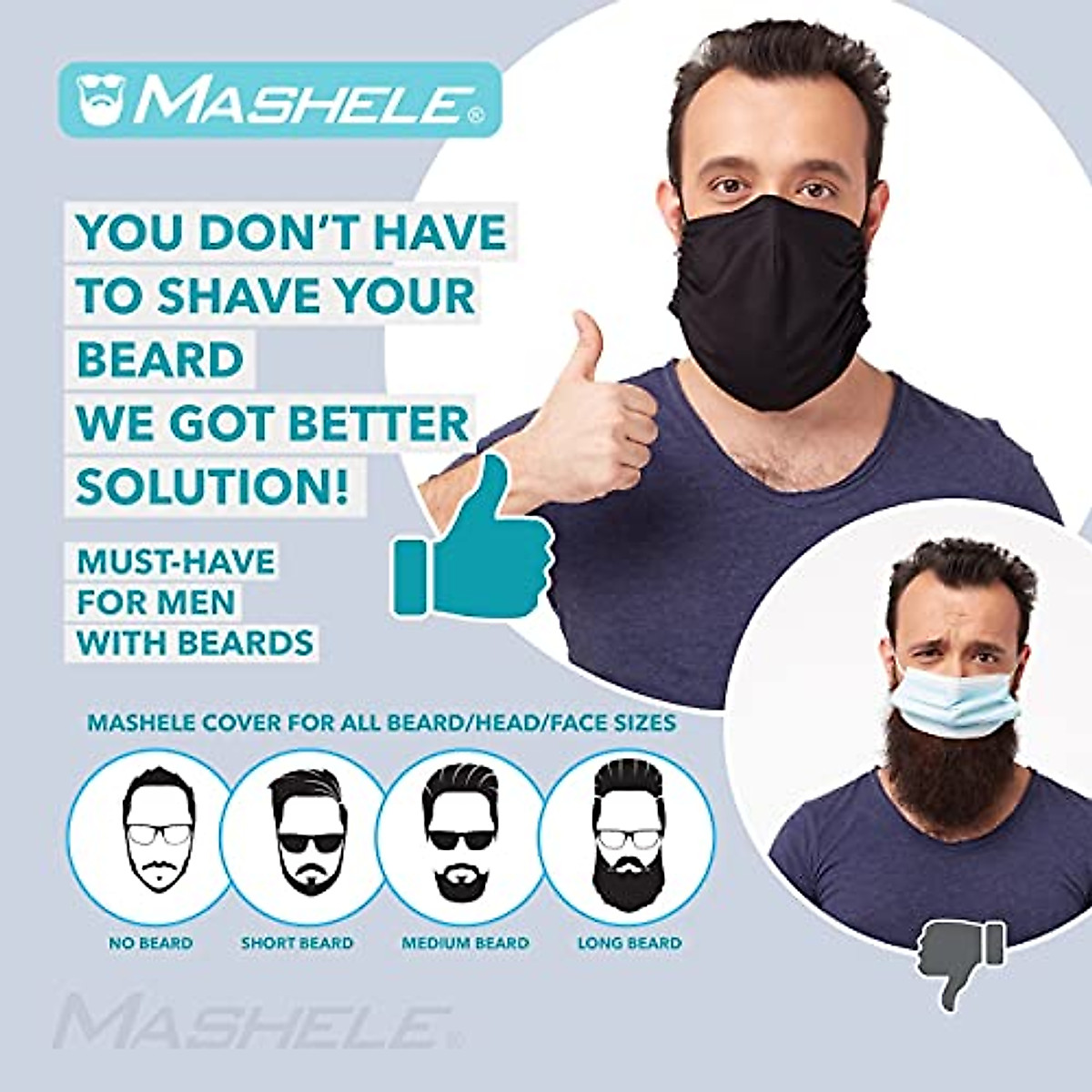 MASHELE 5 Pack Cotton Face Cover for Bearded Men XXL Black 5 Pcs with Nose Wire Adjustable Earloop Washable Reusable Holiday Gift for Indoor and Outdoor Party Activities (Sold as Set) (5, XX-Large)