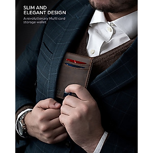 SERMAN BRANDS Mens Money Clip Wallet. RFID Blocking Slim Front Pocket Wallets for Men, Full Grain Leather RFID Minimalist Card Holder (Texas Brown Navigator)