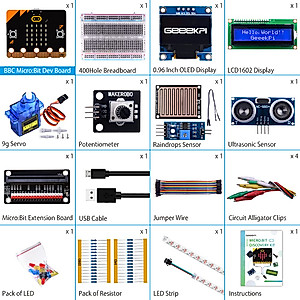 GeeekPi Basic Starter Kit for BBC Micro:bit (V2 Included), Blocks and Python Code, Multiple Sensors Project Examples, Detailed Tutorial Included