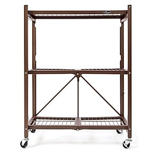 Origami General Purpose Collapsible Foldable 3-Shelf Small Storage Rack with Wheels, Pre-Assembled - Vintage Bronze