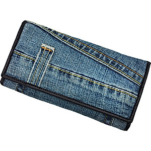 Bijoux de Ja Upcycling Blue Denim Versatile Decorated Flap Cover Pocket Money Long Wallet Purse Clutch for Women (RANDOM)