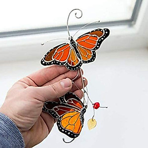 dxS8hhuo Stained Monarch Butterfly Glass Window Decor, Hanging Butterfly Decorations, Stained Glass Wall Art for Garden Yellow