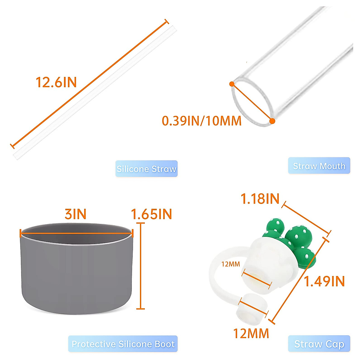 4 PCS Replacement Silicone Straws for Stanley Adventure Quencher Travel Tumbler 40oz Stanley Cup,2 Reusable Clear Straws with 1 Protective Silicone Boot and 12mm Straw Cover