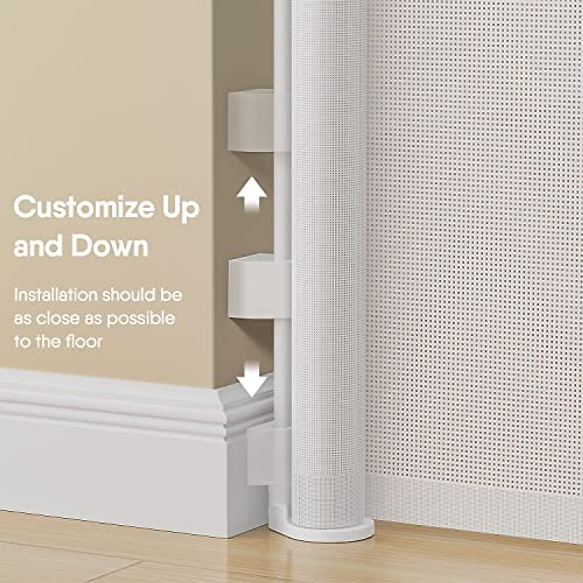 Punch-Free Retractable Baby Gates, BabyBond 33 * 55 inches Extra Wide Baby Gate for Stairs Suitable for Kids or Pets Indoor and Outdoor Dog Gates for Doorways, Stairs, Hallways, White