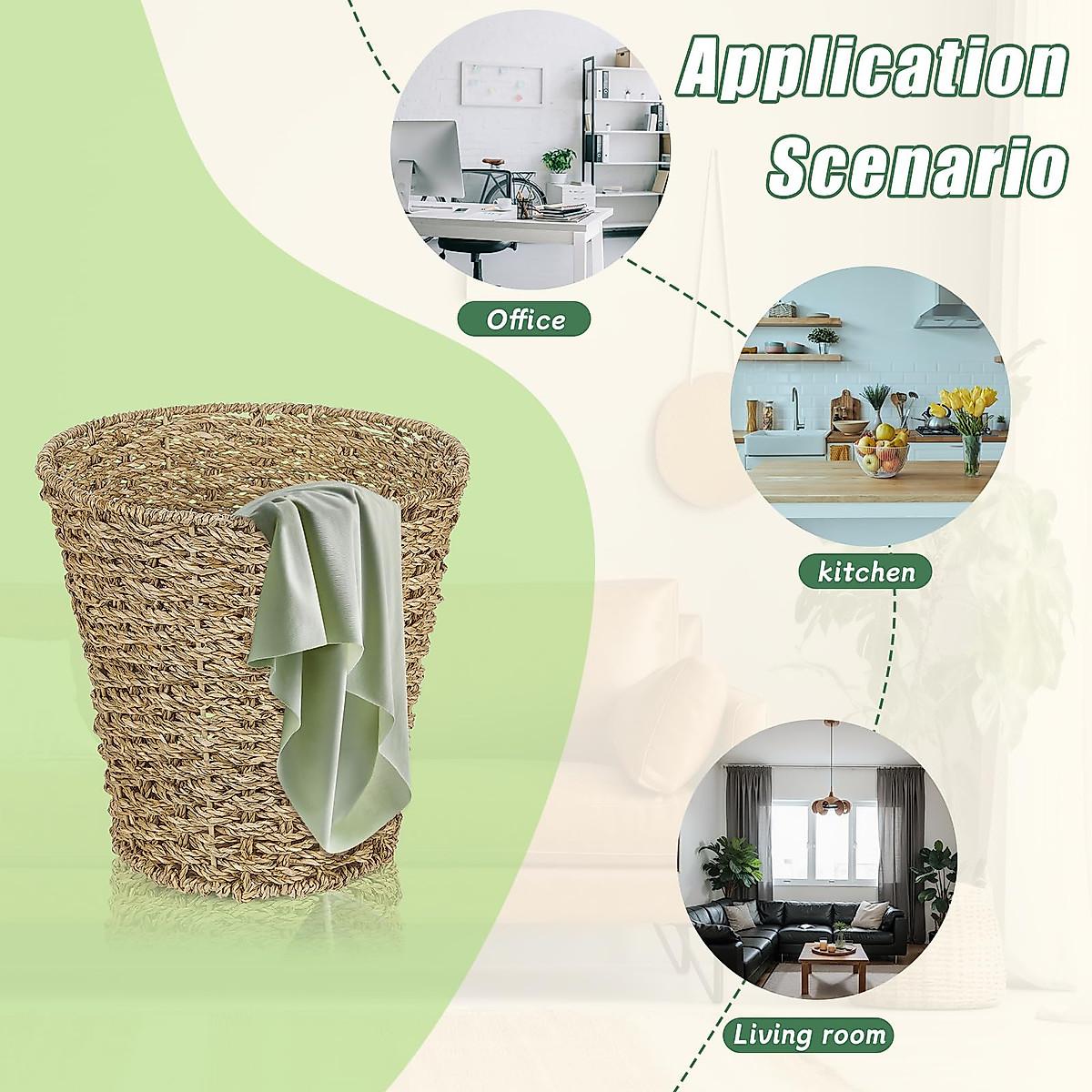 Hushee 4 Pcs Seagrass Wicker Waste Basket Woven Rattan Trash Can Boho Waste Paper Trash Bin Garbage Cans for Bedroom Kitchen Bathroom Offices Home, Brown