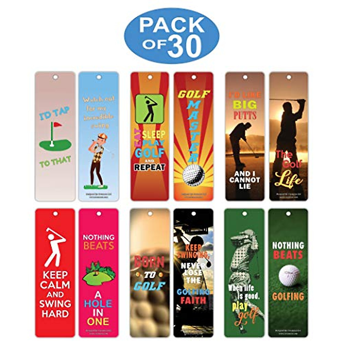 Golf Bookmark Cards (30-Pack) – Stocking Stuffers Goft Gifts for Golfers, Adult Men & Women – Golf Tournament Supplies – Book Clubs Reading