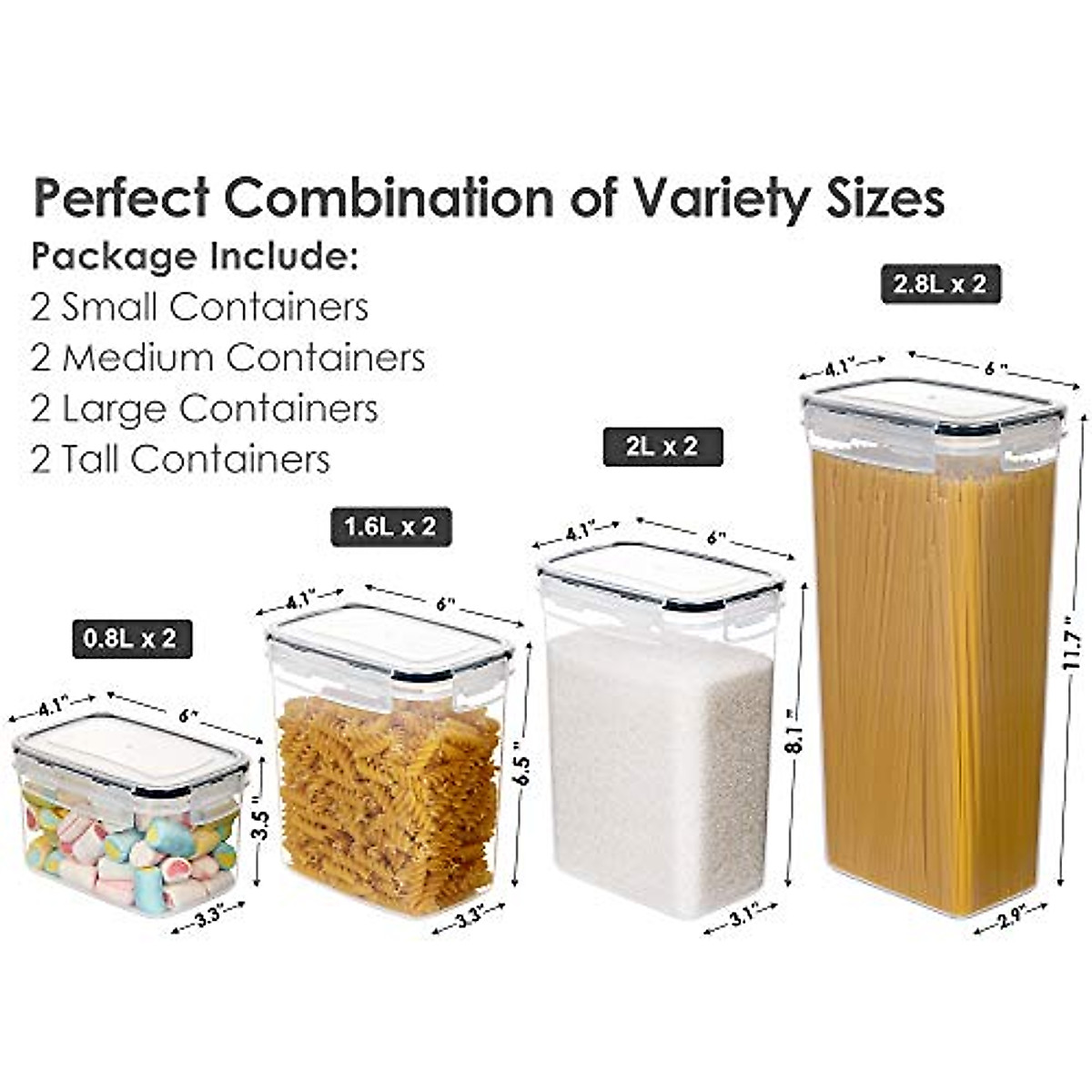 Airtight Food Storage Containers with Lids, CHEFSTORY 8 PCS Plastic Storage Containers for Kitchen & Pantry Organization and Storage,Dry Food Canisters for Flour, Sugar and Cereal