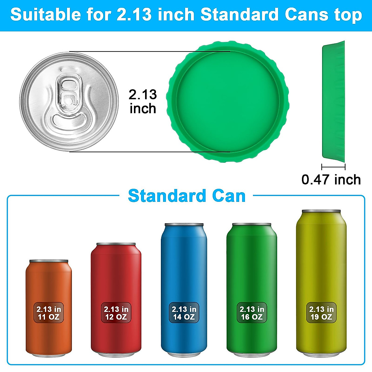 6 Pack Silicone Soda Can Cover Lids, Reusable Soda Can Lids Beer Can Covers Pop Can Covers, BPA Free Silicone Can Cover, Stopper and Protector for Soda, Beer, Beverage, Juice, Coke, Fits Standard Cans
