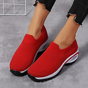 Hbeylia Fashion Platform Wedge Walking Shoes for Women Ladies Slip On Mesh Air Cushion Breathable Blade Non Slip High Heels Fitness Running Sport Sneakers Fall Dress Shoes for Jogging Work Nurse Red