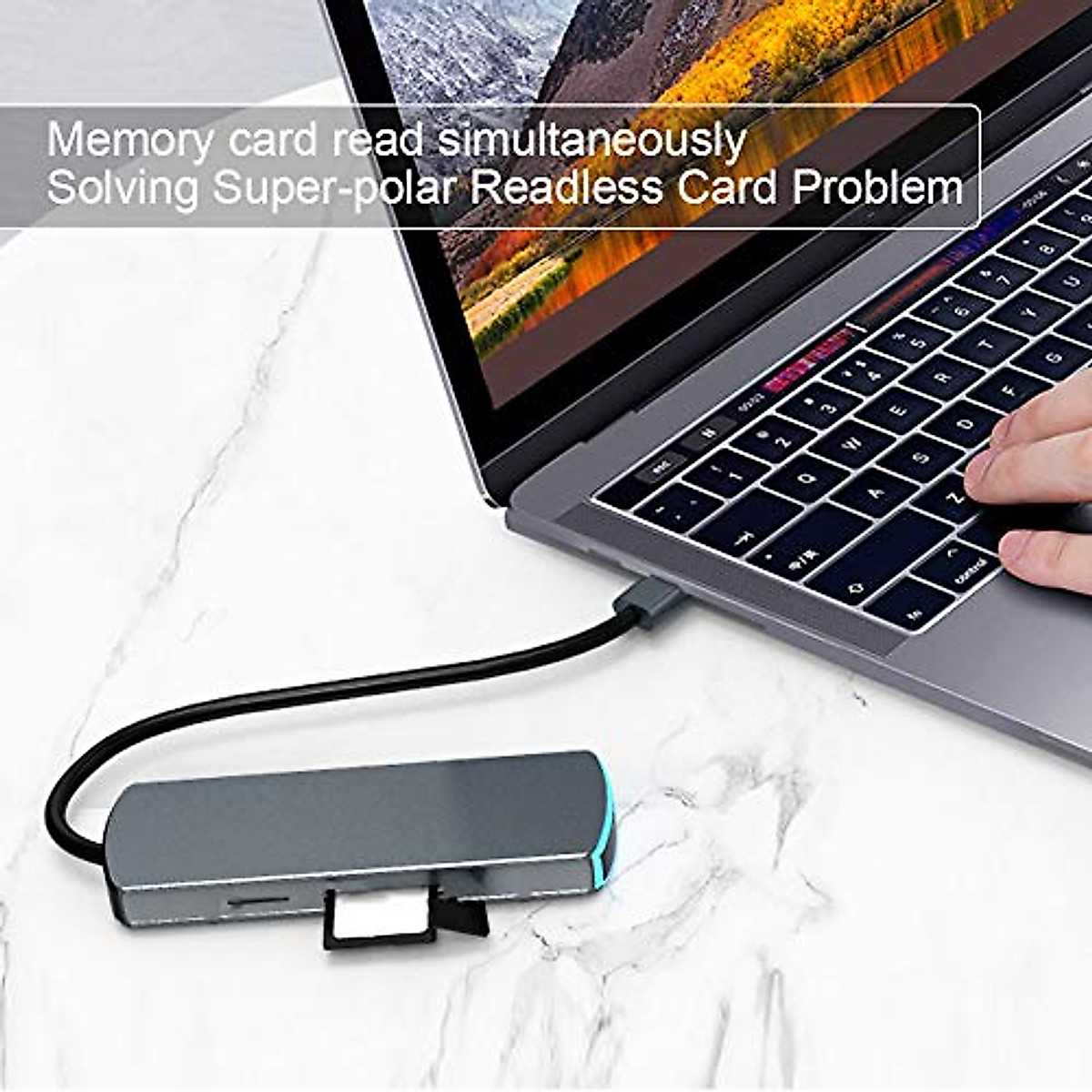 USB C Hub HDMI Adapter, 6-in-1 Multifunctional Type C to HDMI USB with Breathing Light, Memory Card Reading, Simple External U Disk, Mouse, Mobile Hard Disk