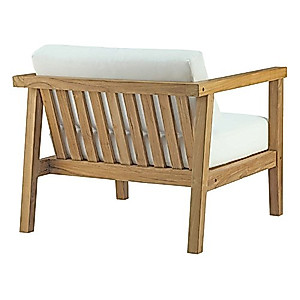 Modway Bayport Teak Wood Outdoor Patio Armchair in Natural White