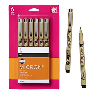 SAKURA Pigma Micron Fineliner Pens - Archival Black Ink Pens - Pens for Writing, Drawing, or Journaling - Black Ink - 05 Point Size - 6 Pack