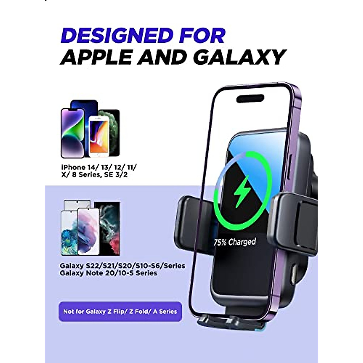 JOYROOM Wireless Car Charger Mount, Car Phone Holder Mount Wireless Charging for iPhone 14/13/12/11/X/8 Series [AUTO MOVING COIL] Wireless Charger for Car Compatible with Galaxy S22/S21/S20 Note 20/10