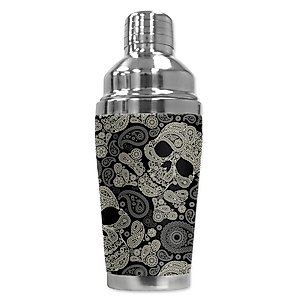 Mugzie "Paisley Skulls" Cocktail Shaker with Insulated Wetsuit Cover, 16 oz, Black