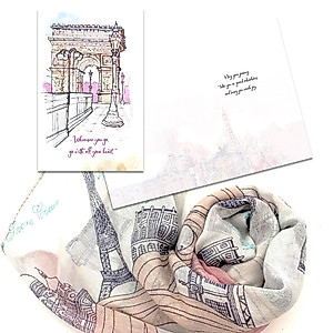 Smiling Wisdom - Wherever You Go, Go With All Your Heart Greeting Card & Paris Scarf Gift Set - Beginnings Goodbye Retirement Journey - Women Grey Peach White (Paris)