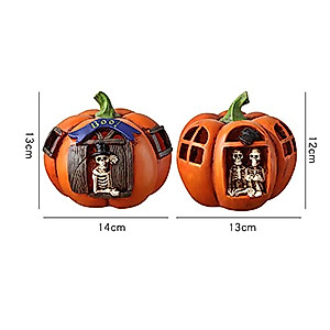 Halloween Resin Pumpkin Lanterns, Desktop Led Skull Lights, Outdoor and Indoor Holiday Party Decorations, Garden, Garden and Terrace Home Decoration (2 Pieces)
