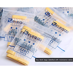 ELEGOO 17 Values 1% Resistor Kit Assortment, 0 Ohm-1M Ohm (Pack of 525) RoHS Compliant for Electronic Projects