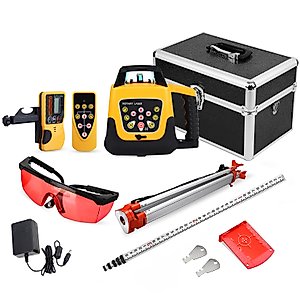 Iglobalbuy Self Leveling Rotary Laser Level System Kit with Surveying Tripod + Aluminum Grade Rod 16.4Ft, Red Beam Automatic Self-leveling Transit Laser Level Grading Rotating Lasers for Construction