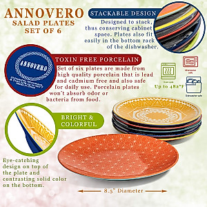 Annovero Cereal Bowls, Salad Plates, Pasta Bowls. Cute and Colorful Porcelain Dishes for Kitchen, Microwave and Oven Safe. Bundle