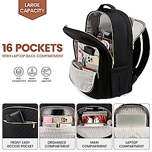 LOVEVOOK Laptop Backpack for Women 18.4 inch,Cute Womens Travel Backpack Purse,Professional Laptop Computer Bag,Waterproof Work Business College Teacher Bags Carry on Backpack with USB Port,Black