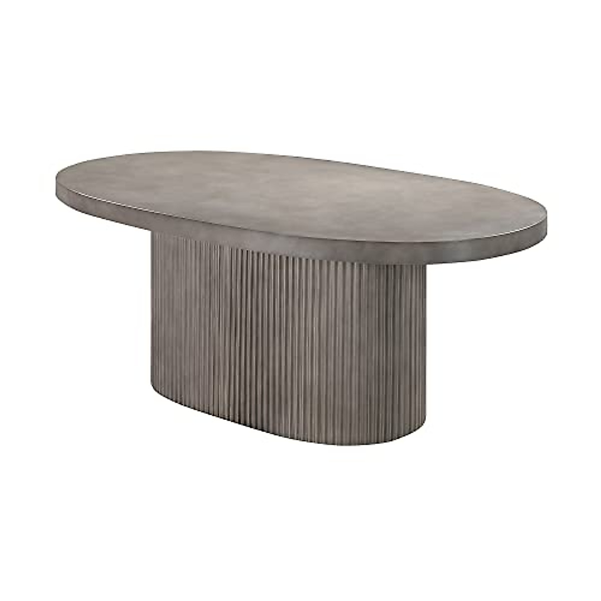 Armen Living Wave Indoor Outdoor Modern Oval Fluted Pedestal Dining Table, Grey Brushed Concrete