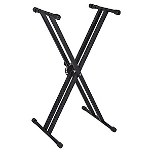 5 CORE Piano Keyboard Stand Double X Heavy Duty 7 Adjustable Heights & Width Digital Electric Synthesizer Music Stands For 61 76 88 Keys w Secure Locking Strap KS 2X BLK