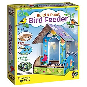 Creativity for Kids Build and Paint Bird Feeder Wood Craft Kit - DIY Bird House Kit for Children, Outdoor Activities for Kids Age 6+,Yellow,orange,blue,white,green,violet