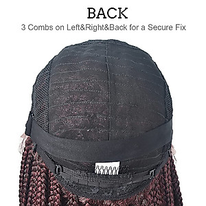 Curve Hair 3“X3.8 Realistic Hand Tied Lace Front Box Braids Glueless Wig for Women Premium Quality Synthetic Lightweight Twist BOB Braided Wigs with Baby Hair Black Mix Wine Red Color (#1B/99JT)