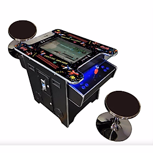 TOP US VIDEO ARCADES Full Size Commercial Grade Cocktail Arcade Machine 2 Player Retro 412 Games 22" LCD Screen Tempered Glass 2 Stools Included 5 Year Warranty Black